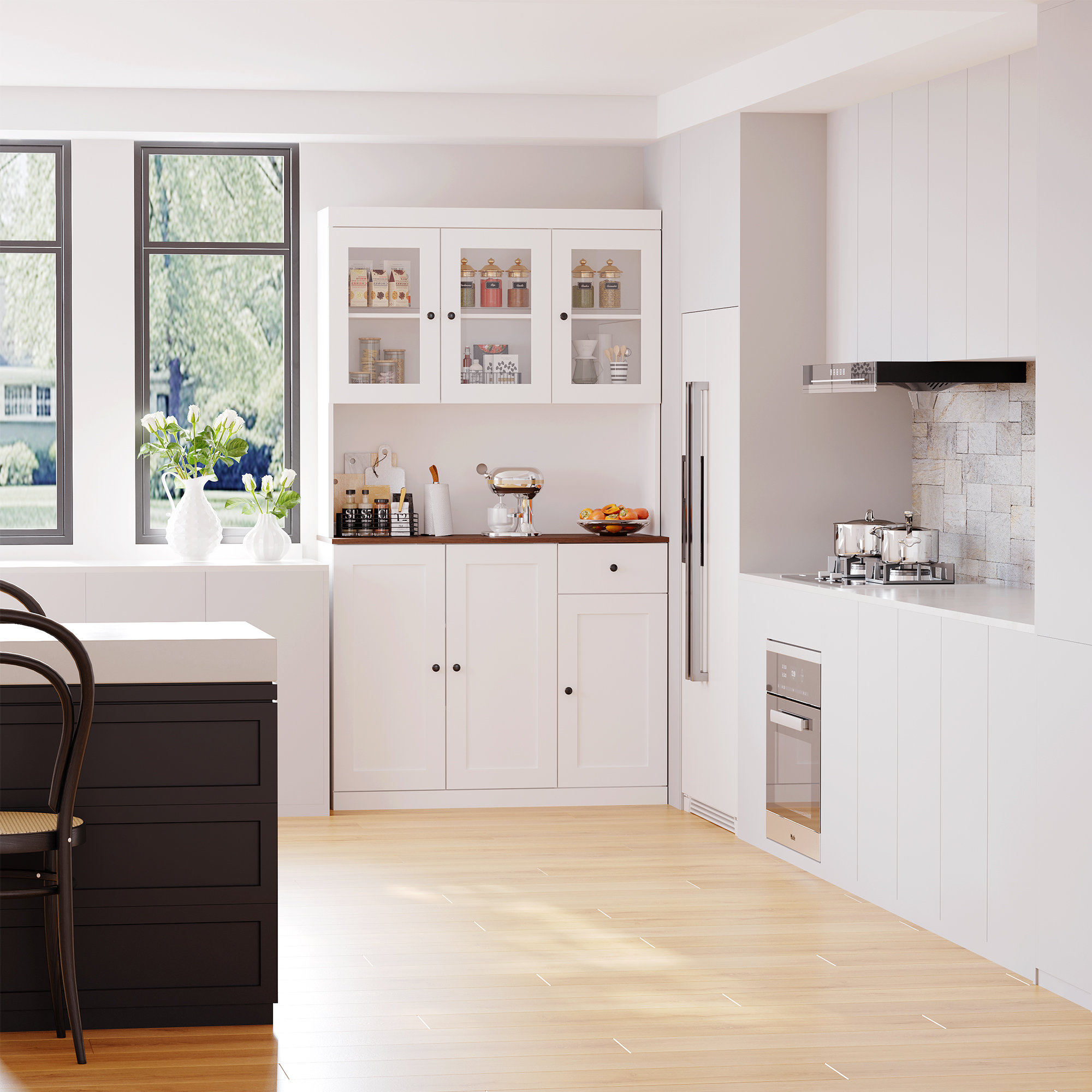 Latitude Run® Berkshire 71" Kitchen Pantry Cabinet with Microwave Stand, Microwave Cabinet with ...